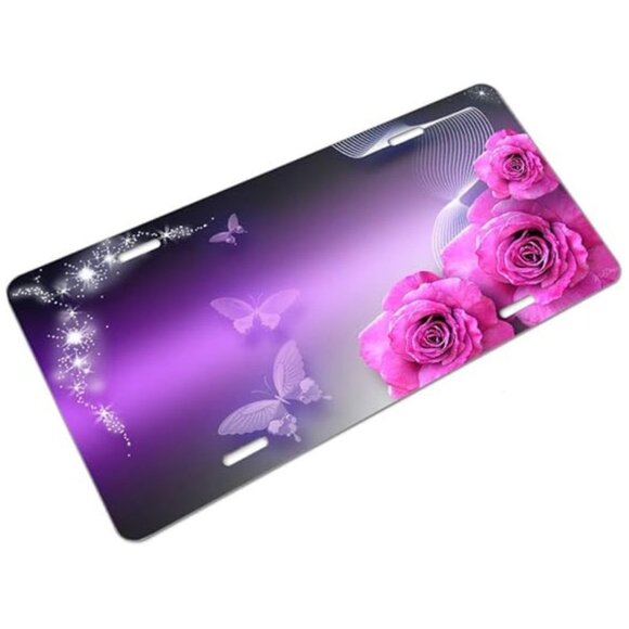 Accents | Custom License Plate Pink Roses And Butterflies Auto Tag For ...